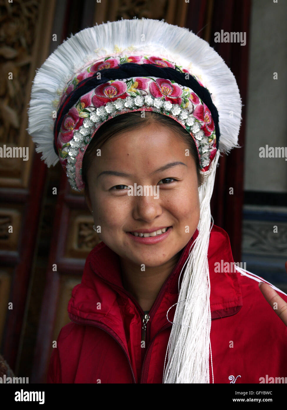 Portrait of a Bai girl in the Chinese Ethnic Culture Park,one of China ...