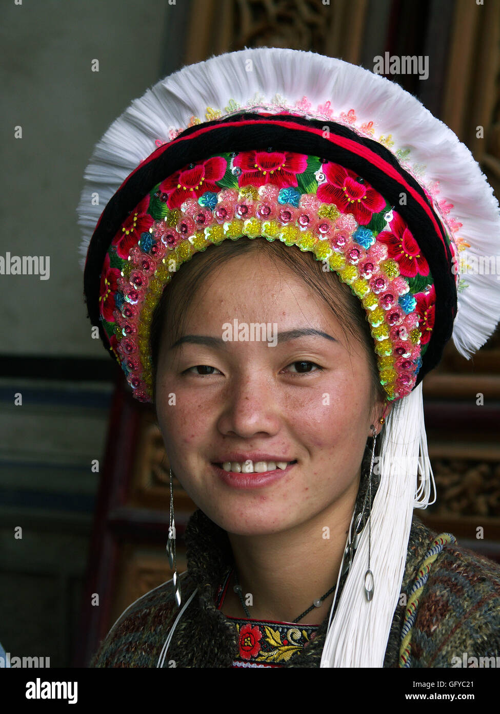 Portrait of a Bai girl in the Chinese Ethnic Culture Park,one of China ...