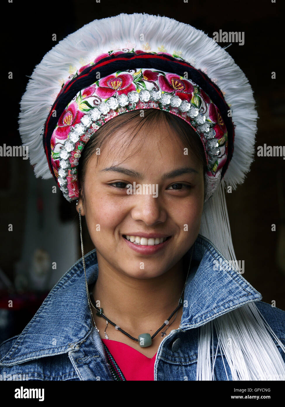 Portrait of a Bai girl in the Chinese Ethnic Culture Park,one of China ...