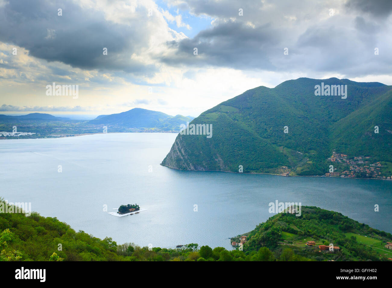 Lake panorama from "Monte Isola", Italy. Italian landscape. Island on ...
