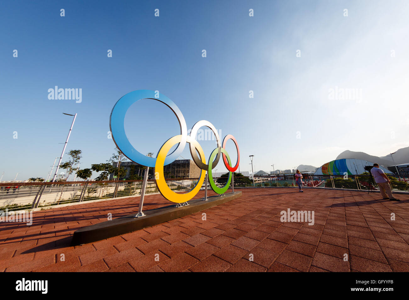 Rio de Janeiro, Brazil. August 1, 2016. Olympic rings in Barra Olympic ...