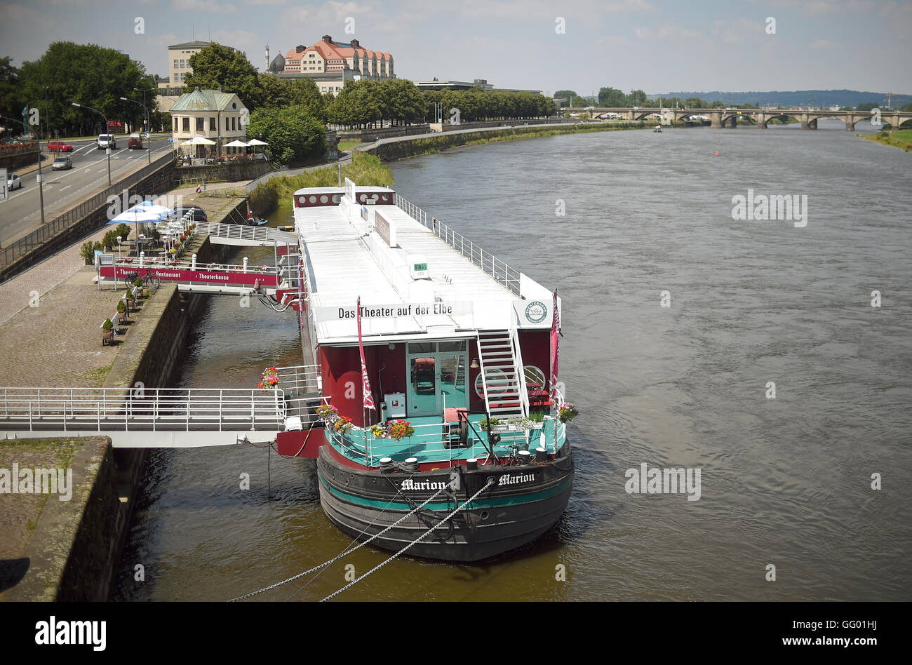 The theater boat named "Marion" at the terrace shore near the Augustus ...