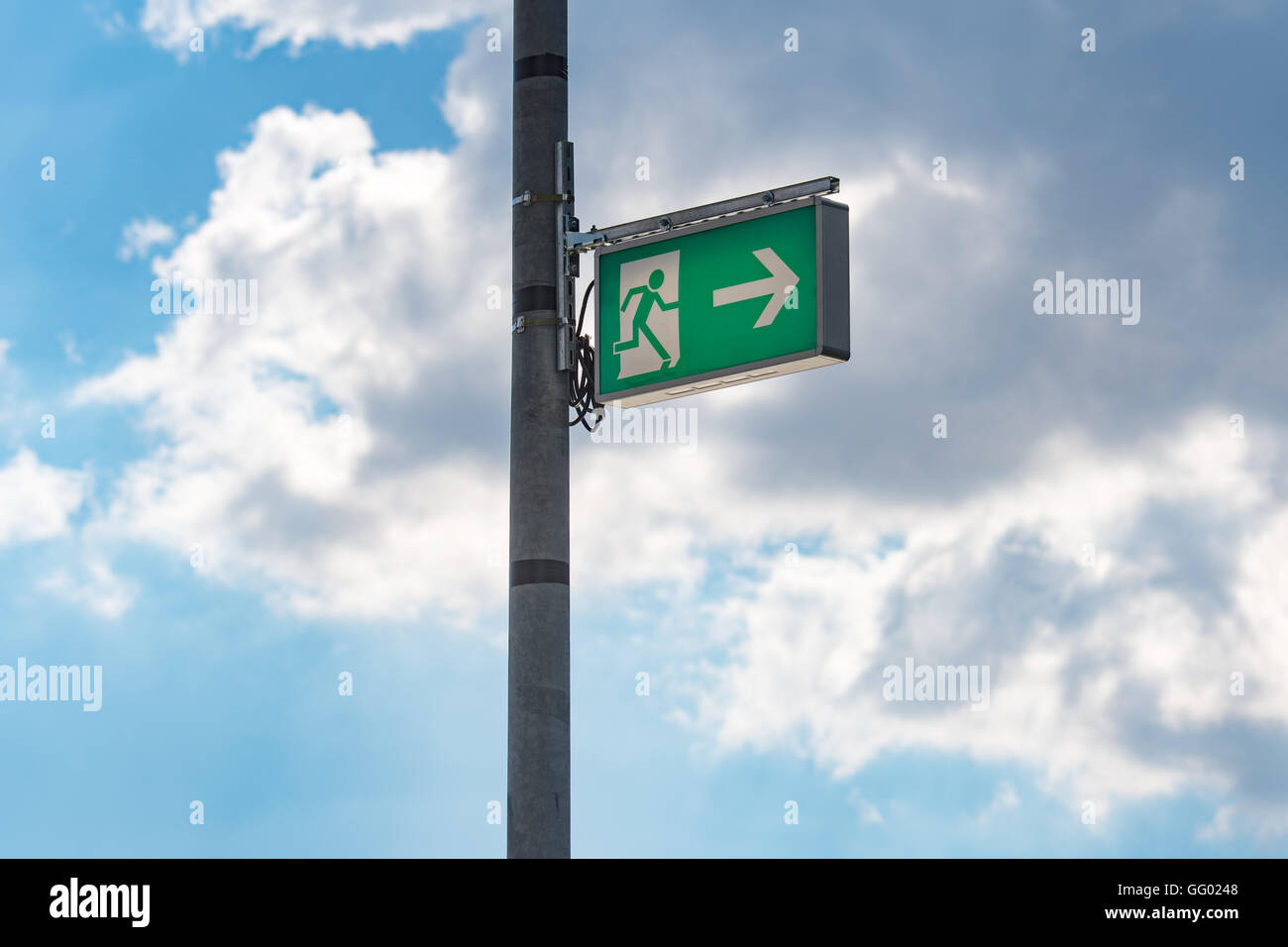 Straubing, Germany. 1st Aug, 2016. An emergency exit sign in Straubing ...