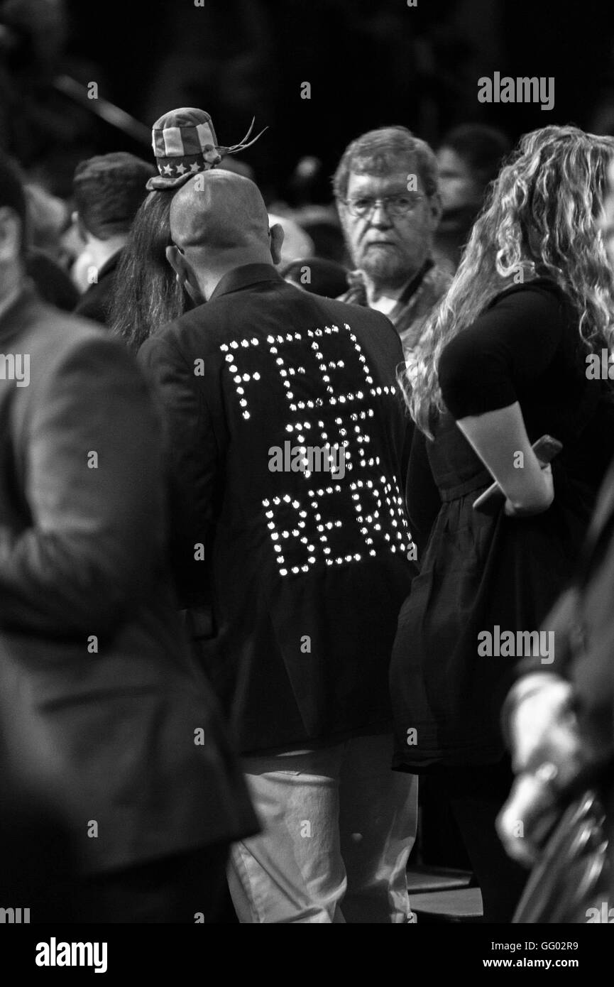 A Bernie Sanders delegate wears an illumianted LED jacket Stock Photo ...