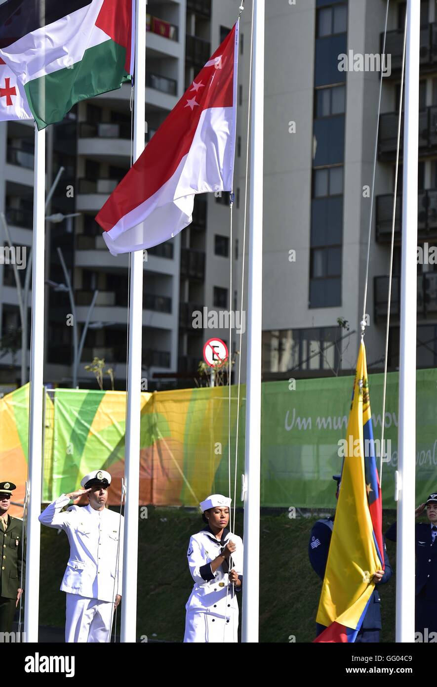 Rio De Janeiro, Brazil. 2nd Aug, 2016. The national flag of Singapore ...
