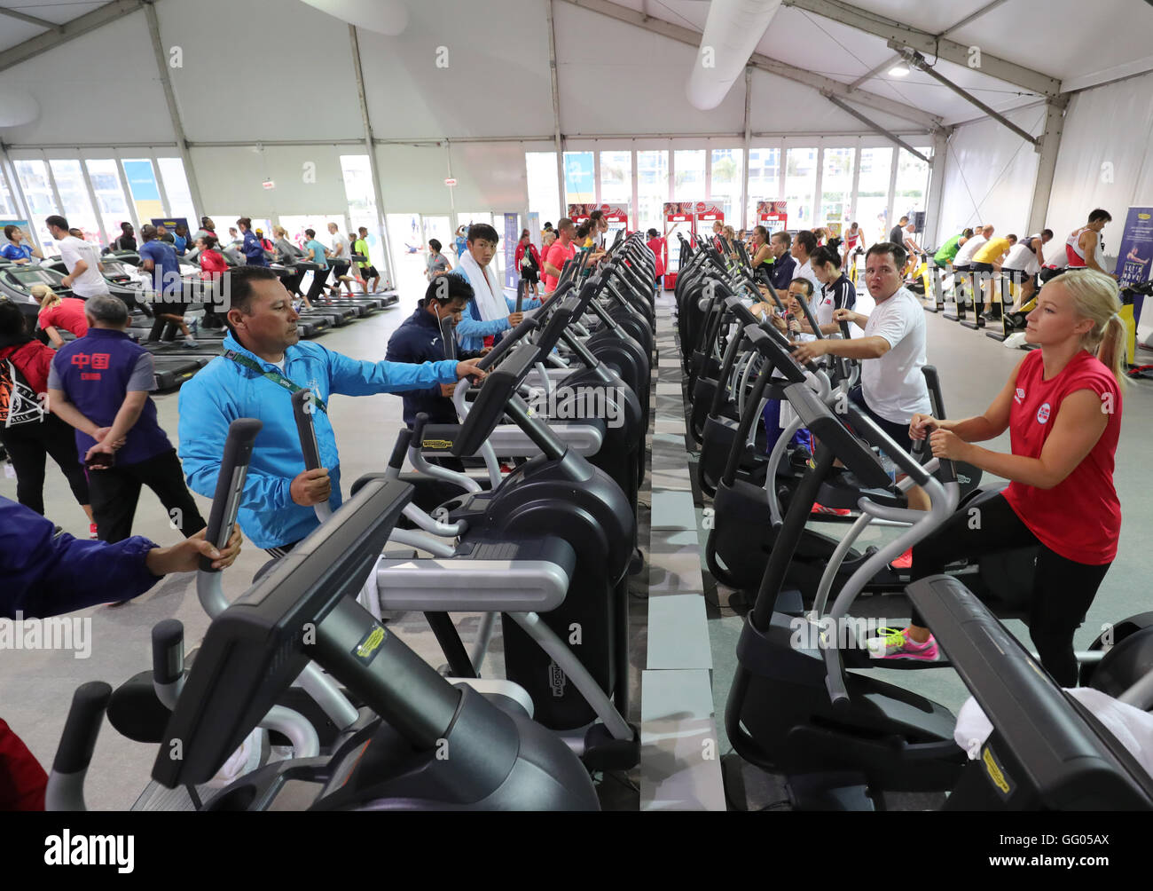 Rio de Janeiro, Brazil. 2nd Aug, 2016. Athletes work out in the fitness ...