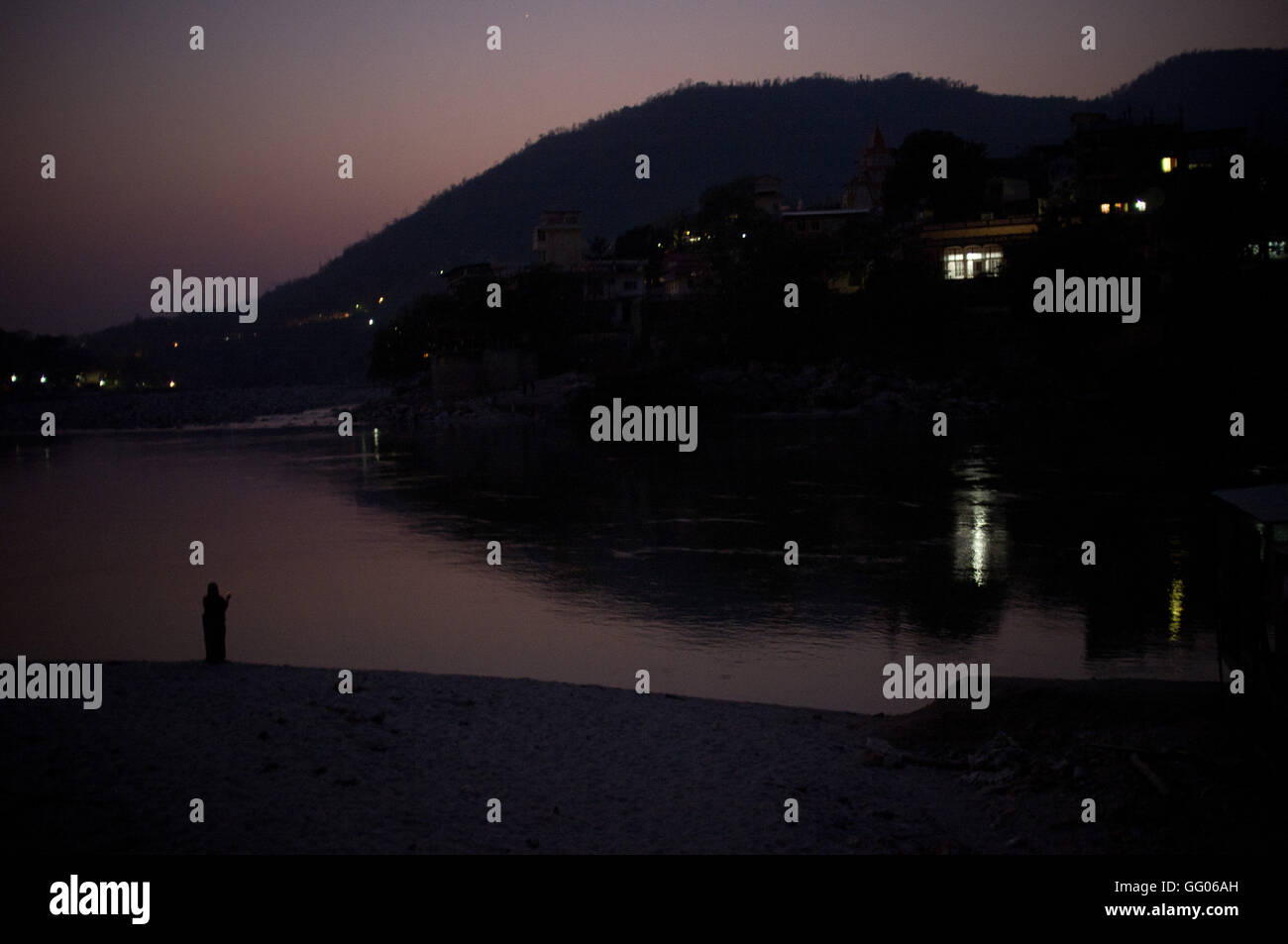 India Uttarakhand Rishikesh Night River High Resolution Stock ...