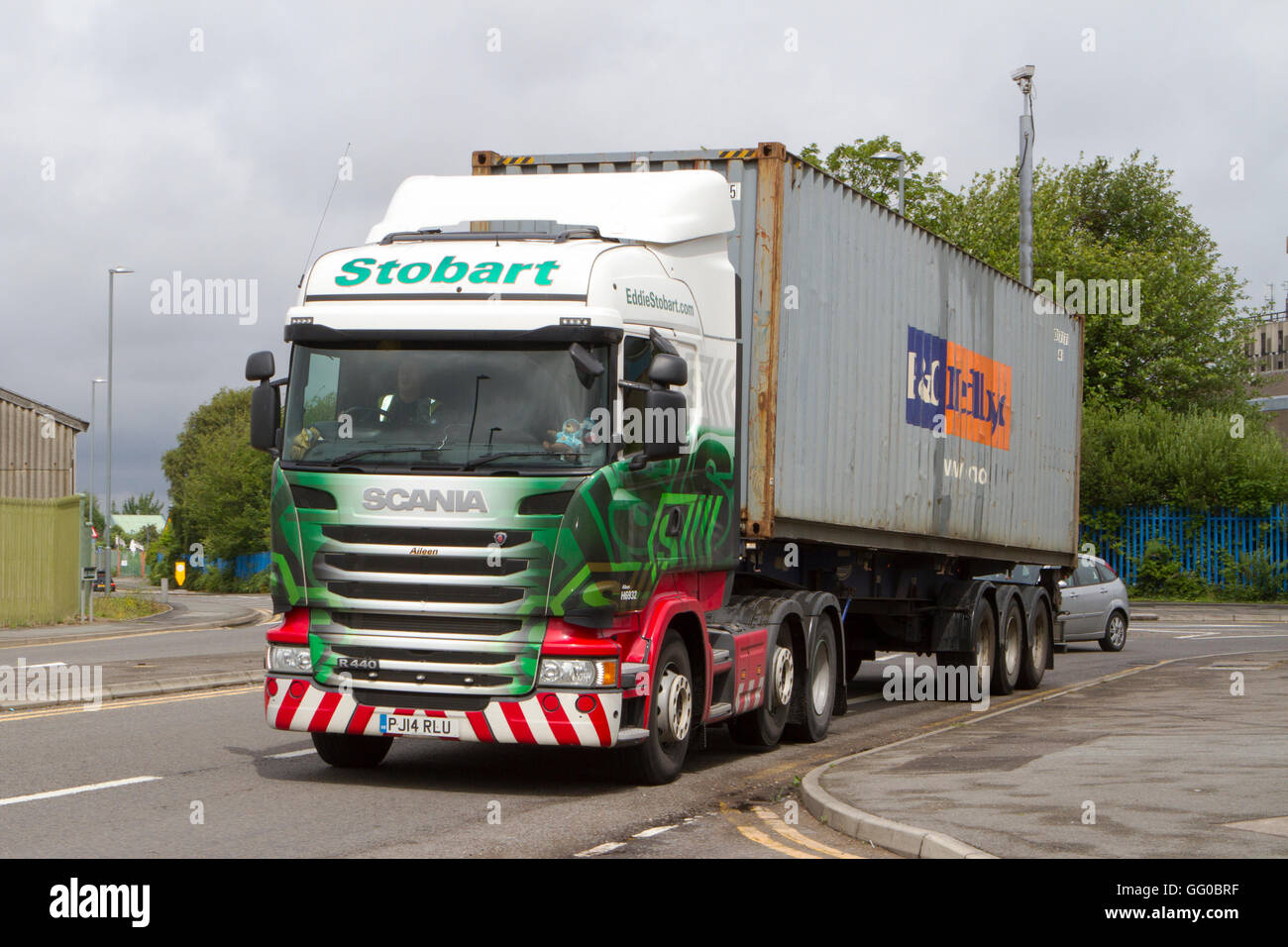 a Stobart Scania container hgv lorry shipment Stock Photo - Alamy