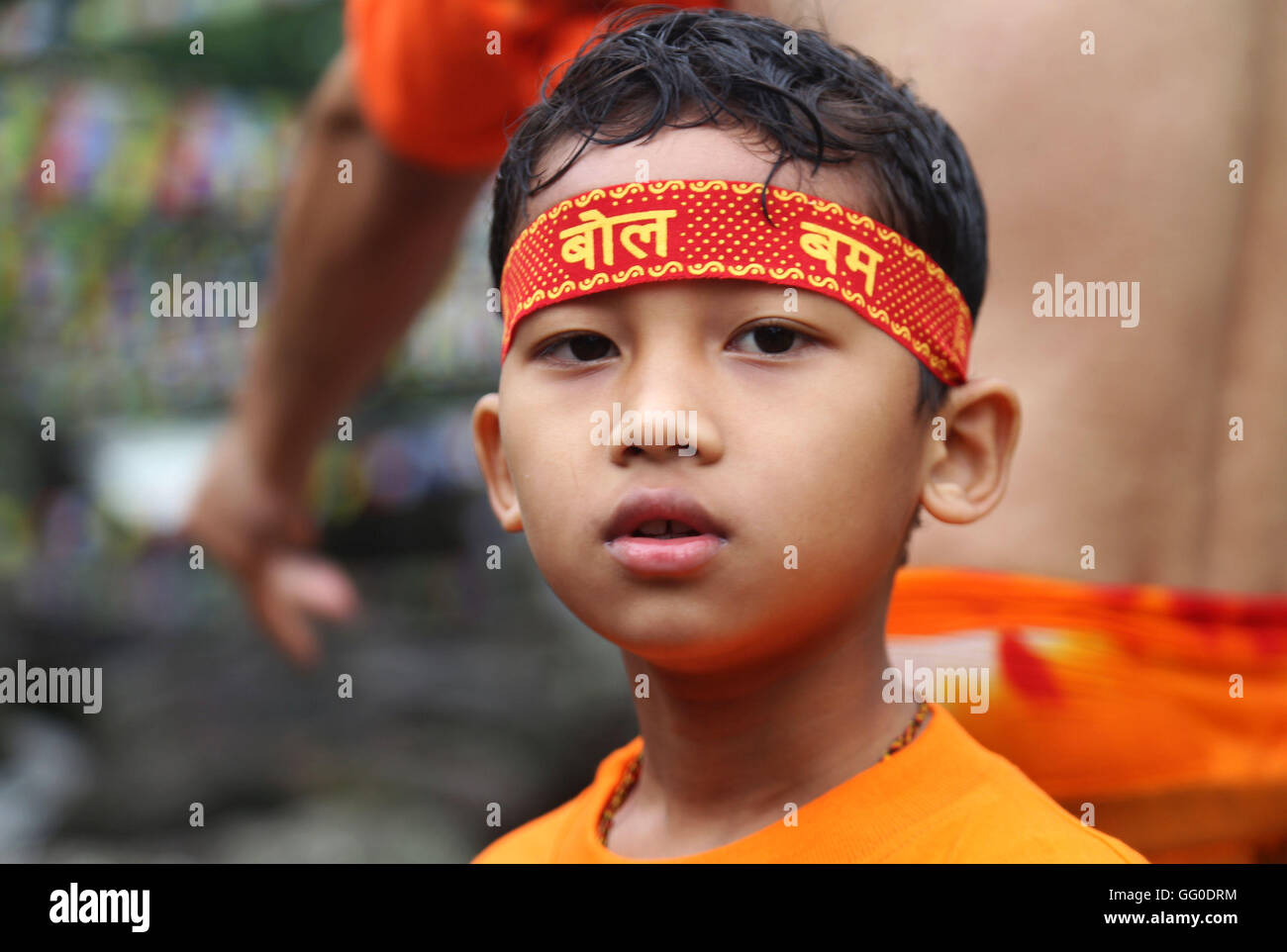 Kathmandu, Nepal. 01st Aug, 2016. A boy offers prayers at Bagmati river ...