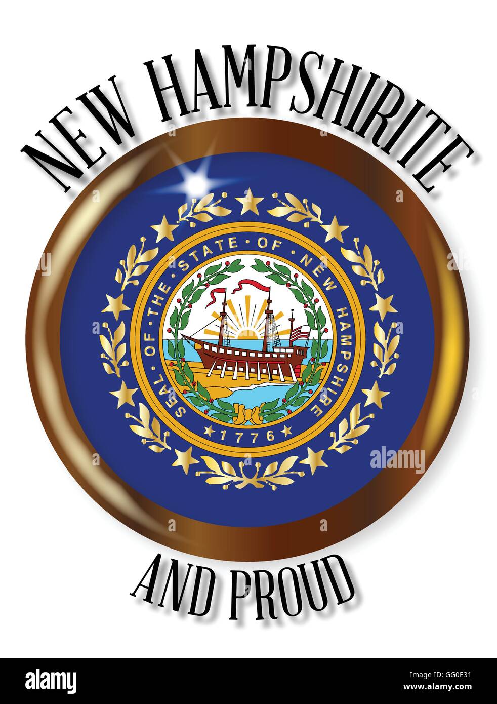 New Hampshire state flag button over a white background with the text ...