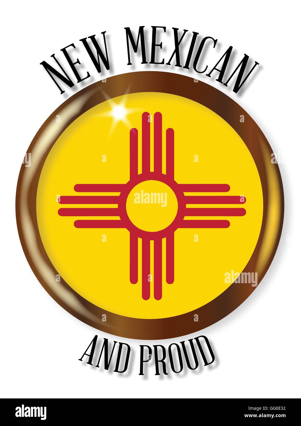 New Mexico State Flag Button With A Gold Metal Circular Border Over A