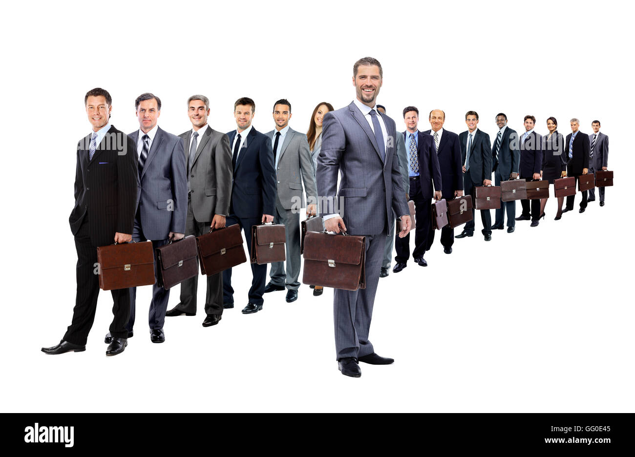 long queue of businesspeople with their briefcase Stock Photo - Alamy