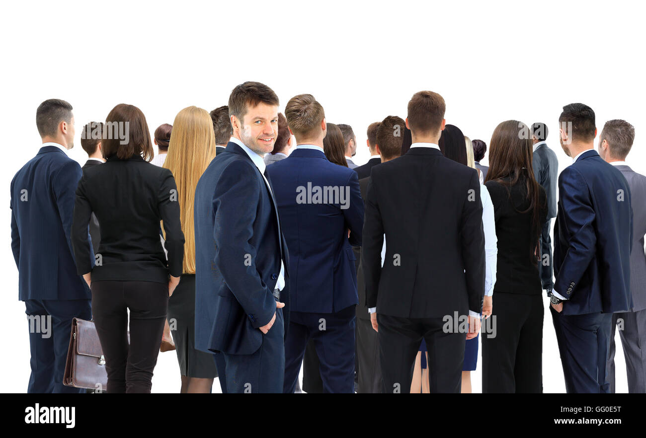 Large group of businesspeople standing back side Stock Photo - Alamy