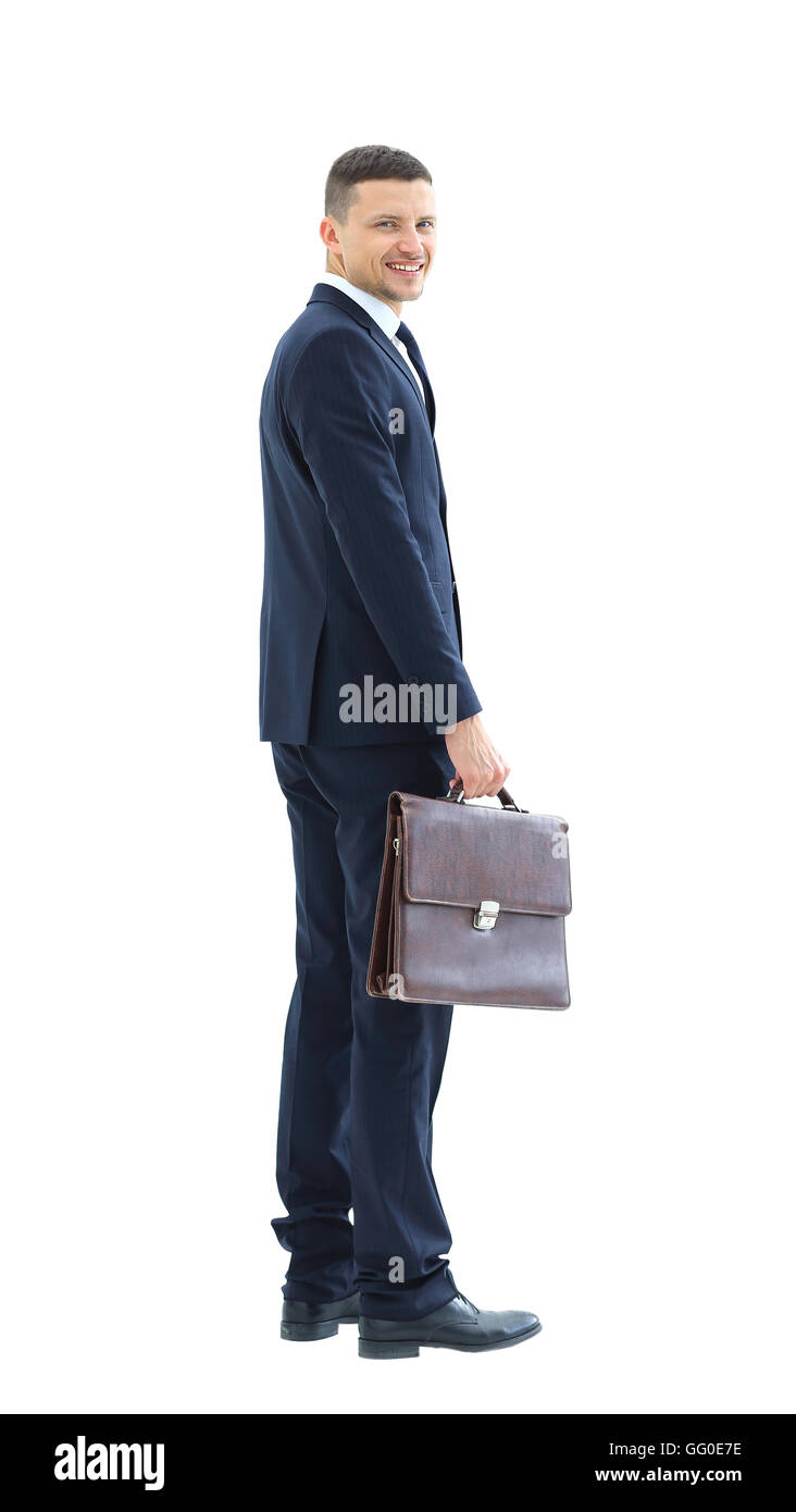 Business man isolated on white. Side view Stock Photo - Alamy