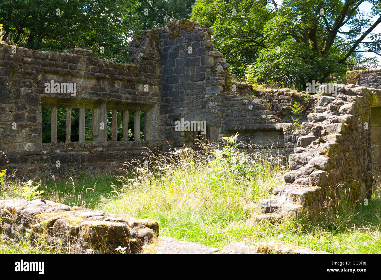 Remains of Wycoller Hall, Wycoller, Lancashire, England, UK Stock Photo ...