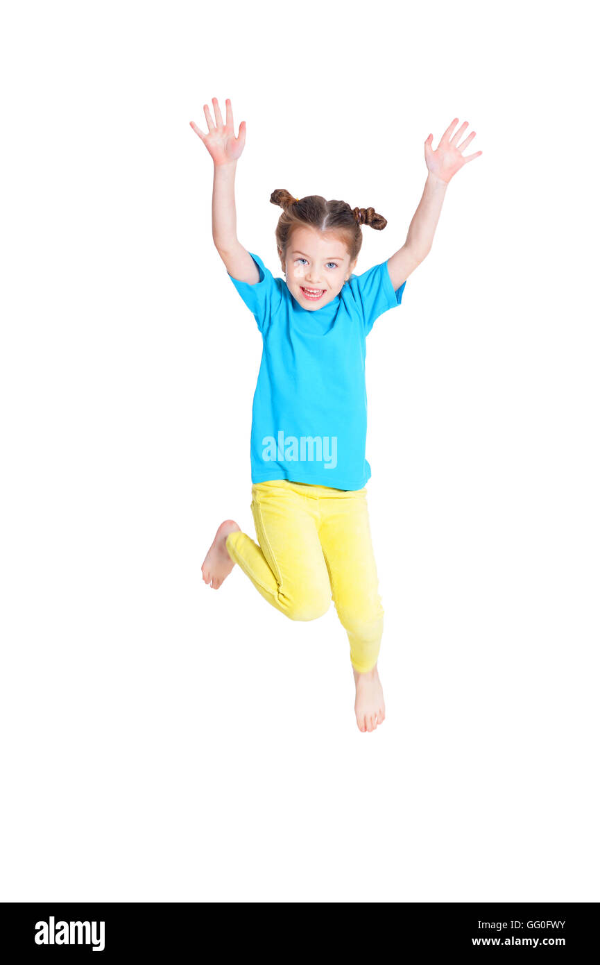 portrait of cute little girl jumping Stock Photo - Alamy