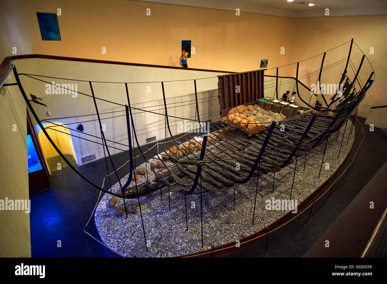 Interior of hall showing wreck reconstruction at Bodrum Castle and ...