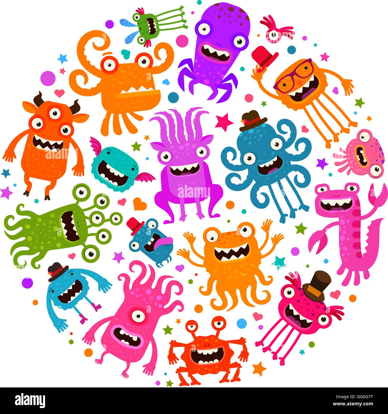 Halloween. Cute monsters or microbes. Cartoon vector illustration Stock ...