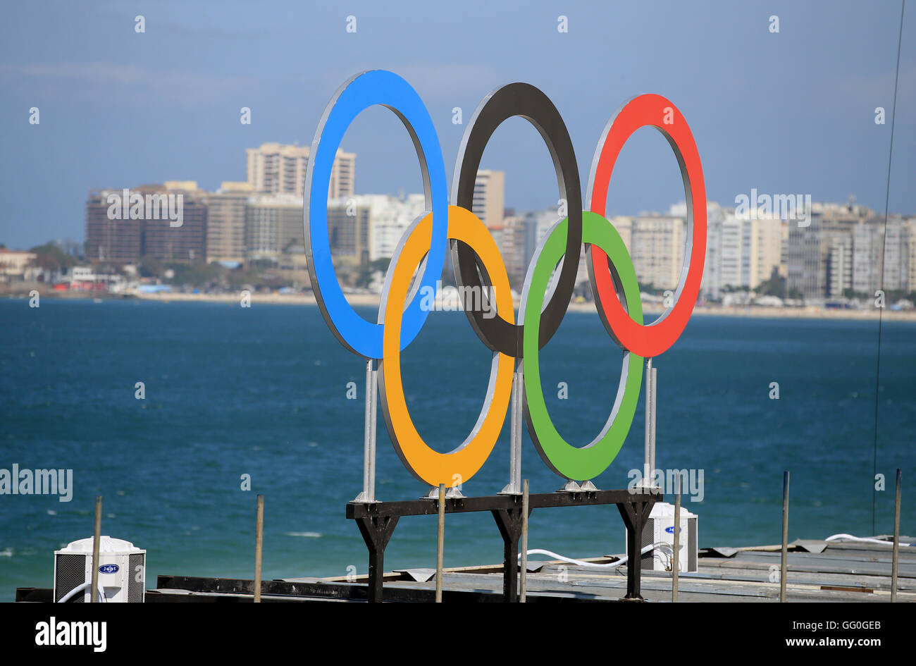 The Olympics Rings along the Copacabana beach ahead of the Rio Olympic ...