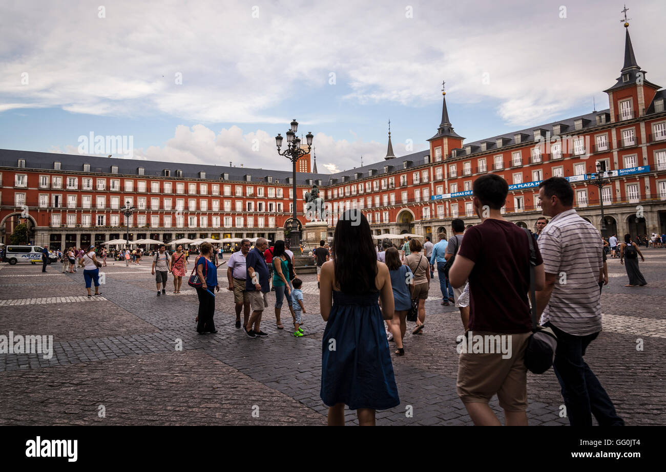 Plaza Mayor, landmark square built in 17th century, Madrid, Spain Stock ...