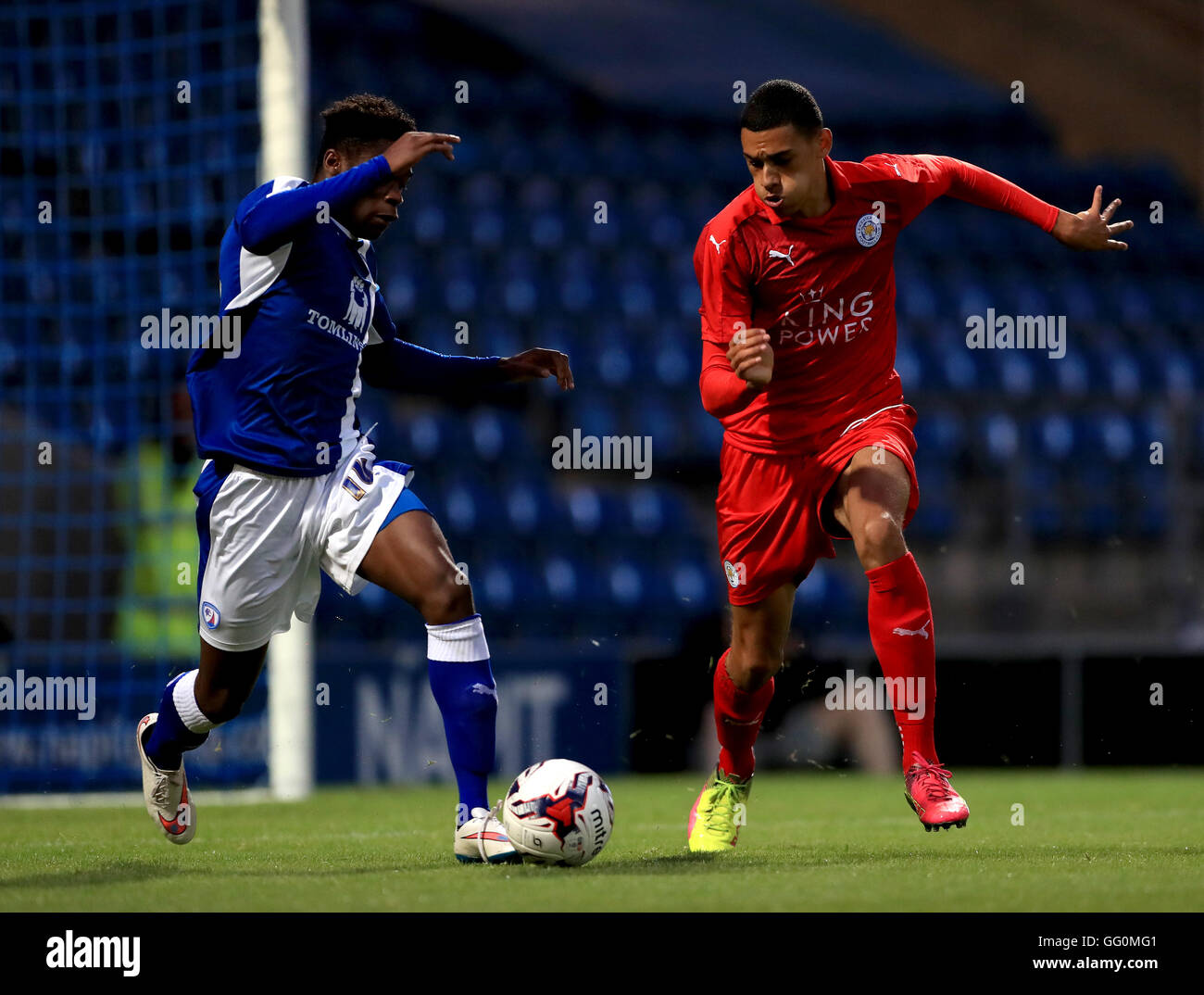 Chesterfield's Ify Ofoeegbu (left) and Leicester City's Kairo Mitchell ...