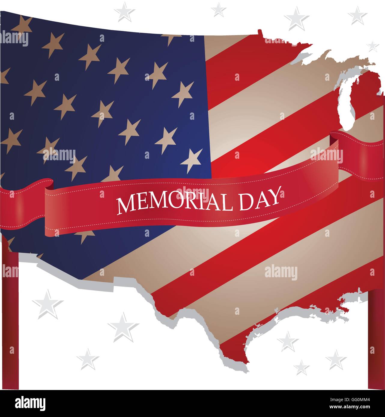 Isolated map of united states with the american flag on a white ...