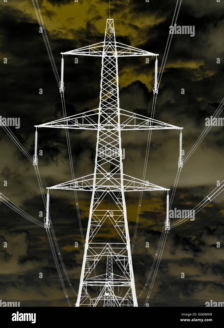 Negative image of electric pylons Stock Photo - Alamy
