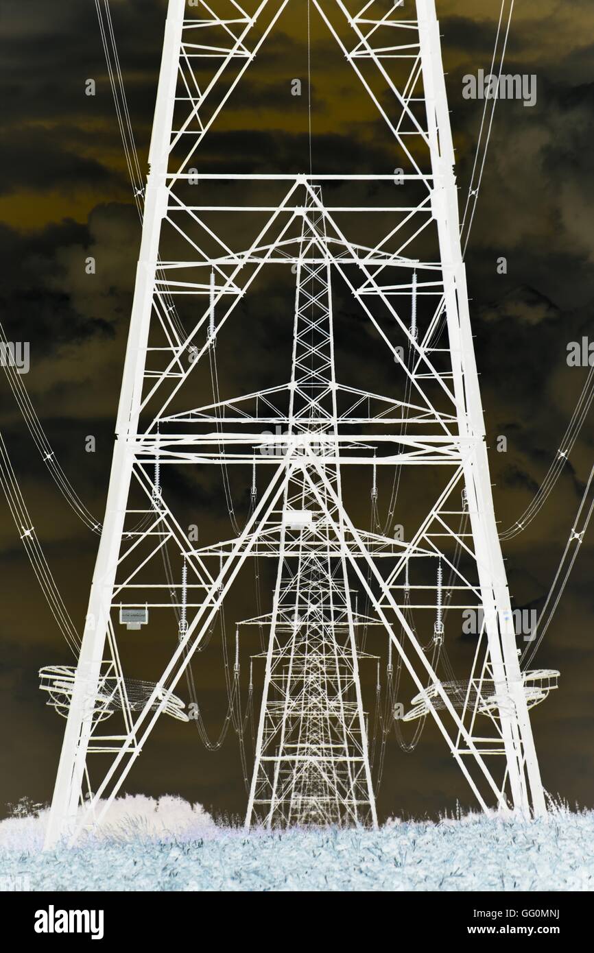 Negative image of electric pylons Stock Photo - Alamy