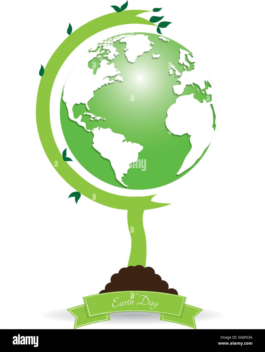 Isolated globe with a planet earth, a ribbon with text and leaves on a ...