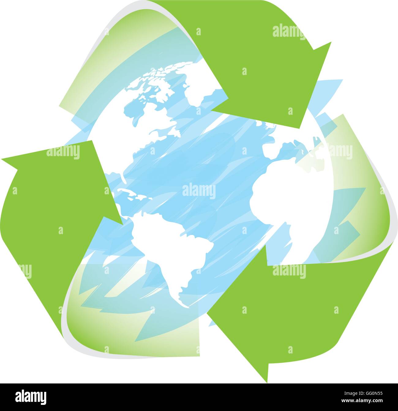 Isolated planet earth with a texture and a recyclable symbol on a white ...