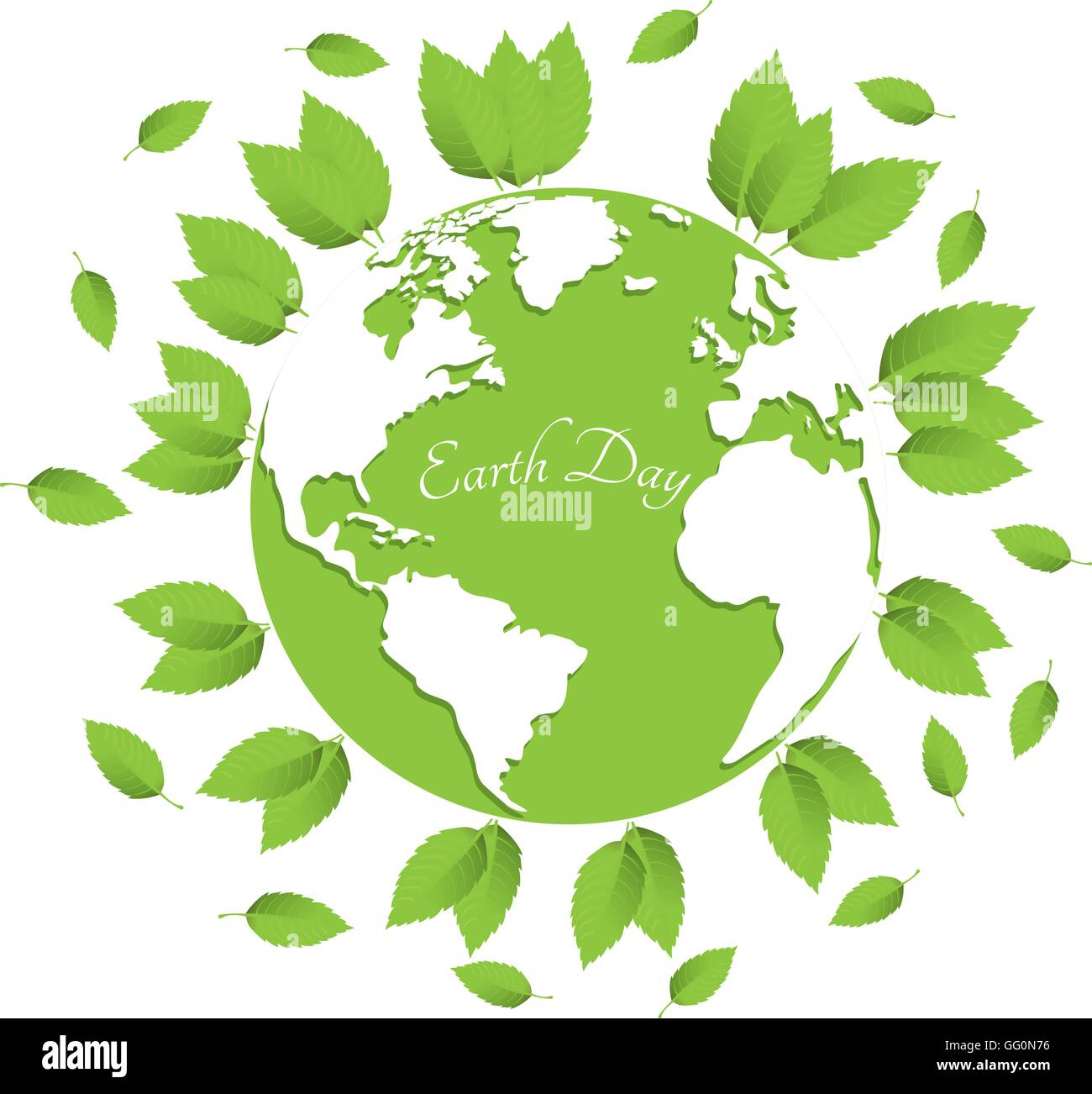 Isolated planet earth with text and leaves on a white background Stock ...