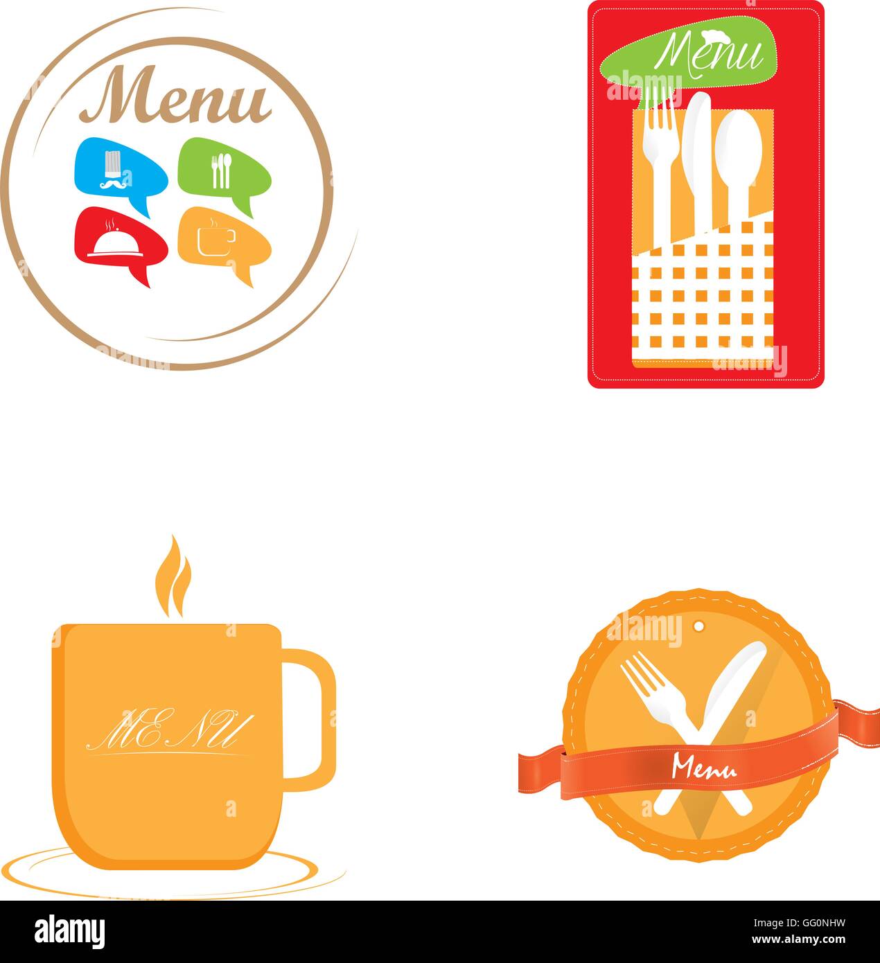 Set of different menu designs and icons on a white background Stock ...