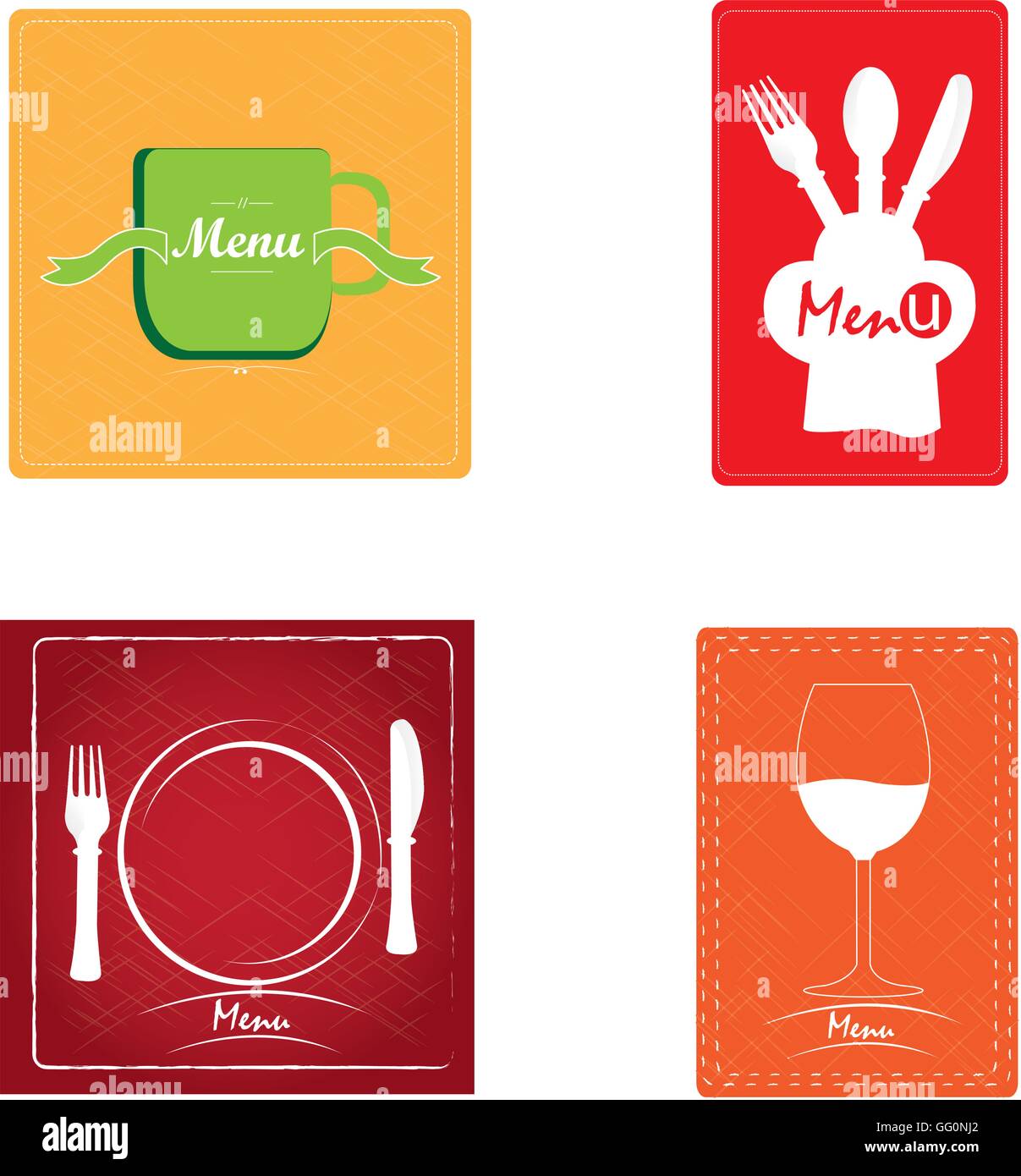 Set of different menu designs with text and different icons on a white ...