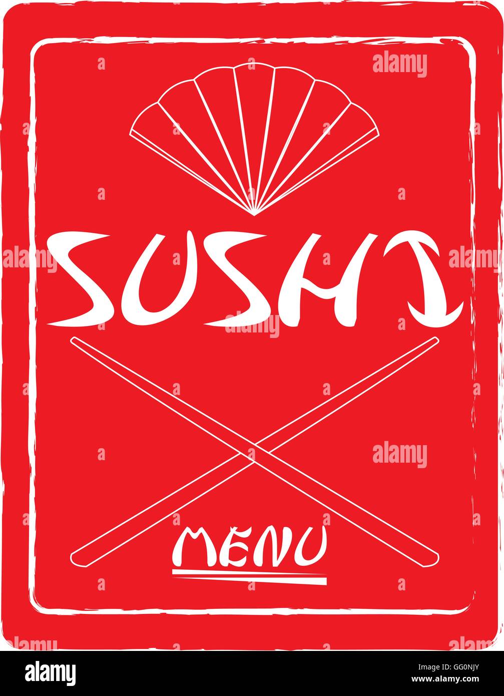 Isolated menu design with silhouettes of a hand fan and chopsticks ...