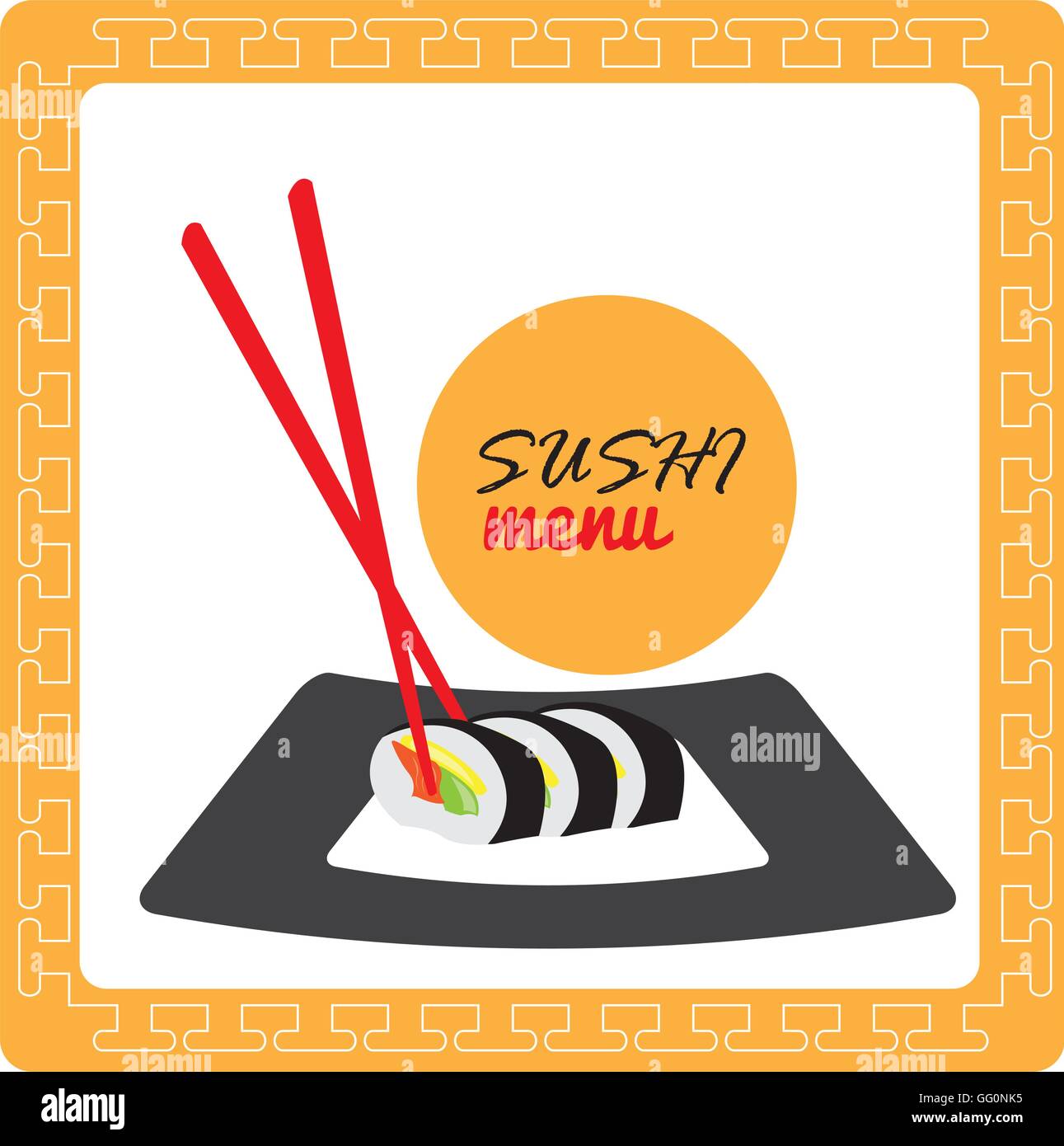 Menu design with traditional textures, sushi and chopsticks Stock ...