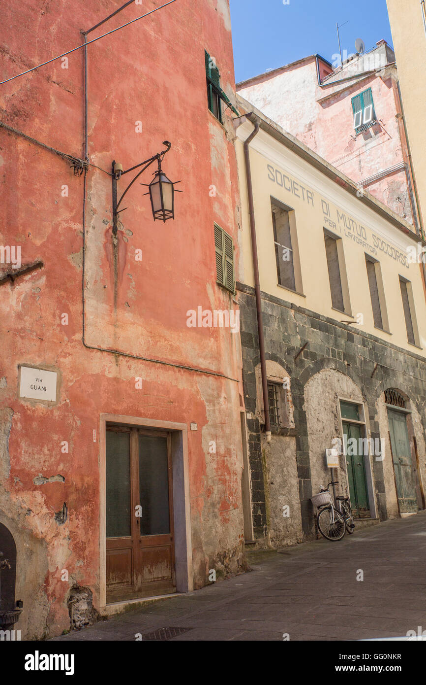 Old palaces and streets in the village of Levanto on the ligurian coast ...
