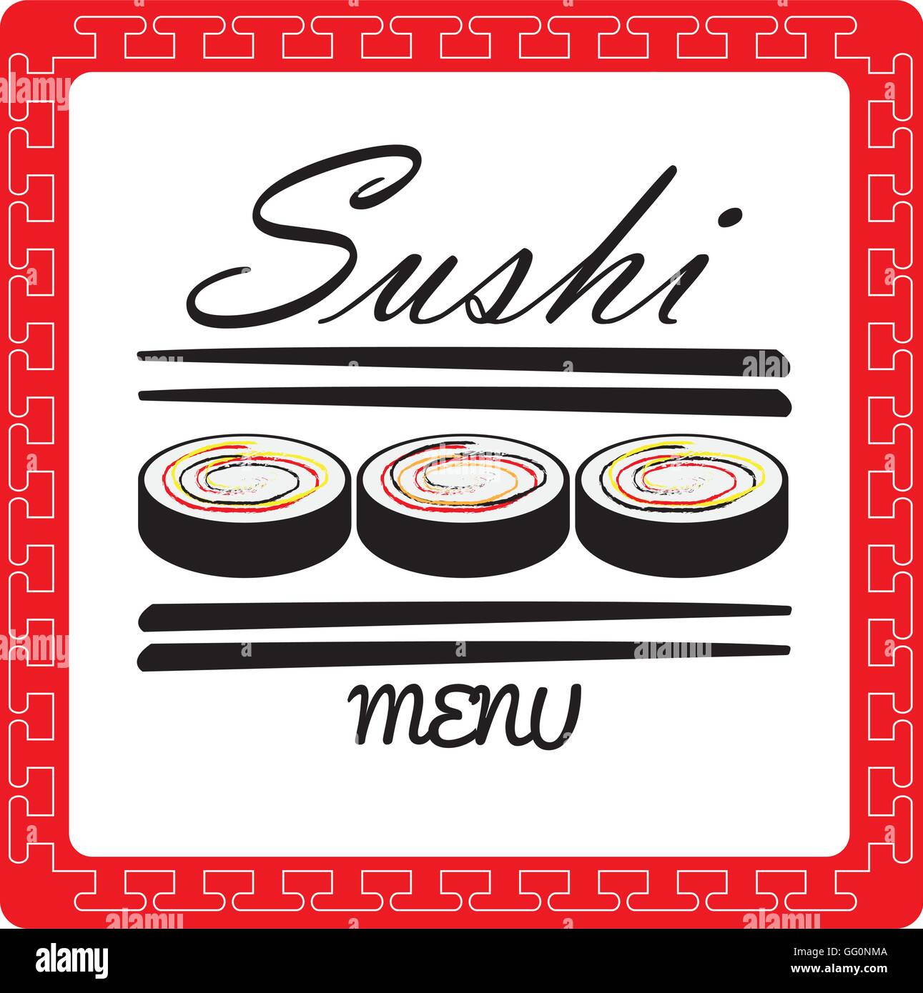 Menu design with traditional textures, text, chopsticks and sushi Stock ...