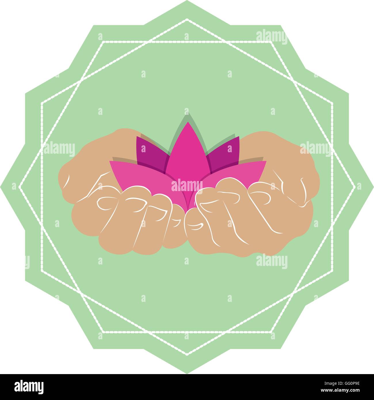 Isolated sticker with a pair of hands holding a lotus flower Stock ...