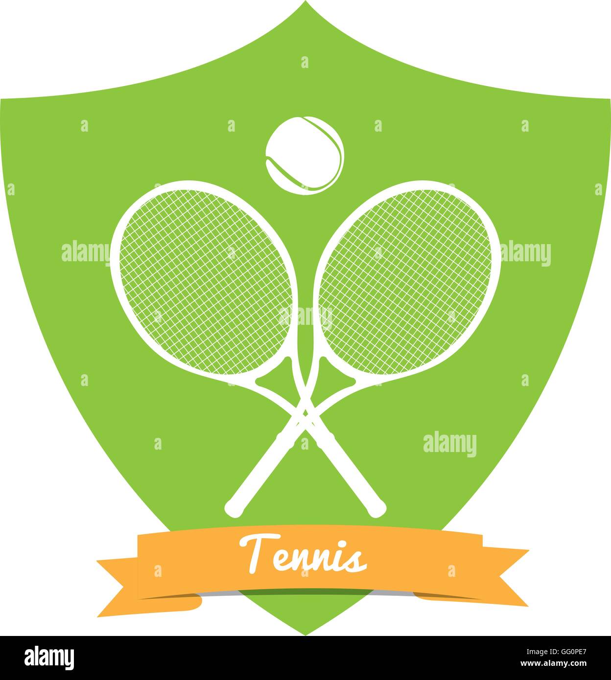 Isolated tennis emblem with a ribbon with text, a pair of rackets and a ...