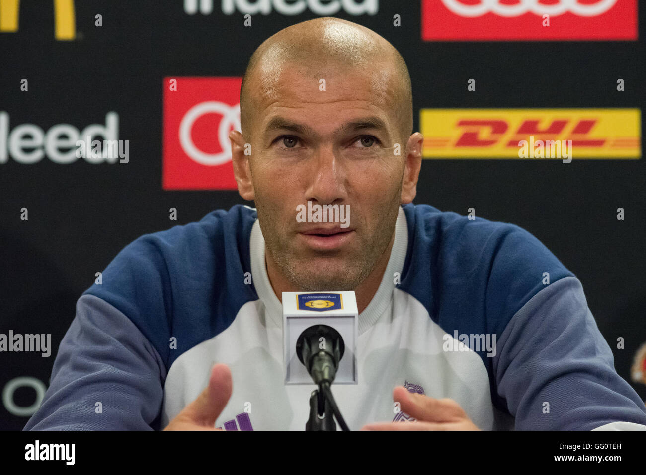 Harrison, United States. 02nd Aug, 2016. Zinedine Zidane speaks with ...