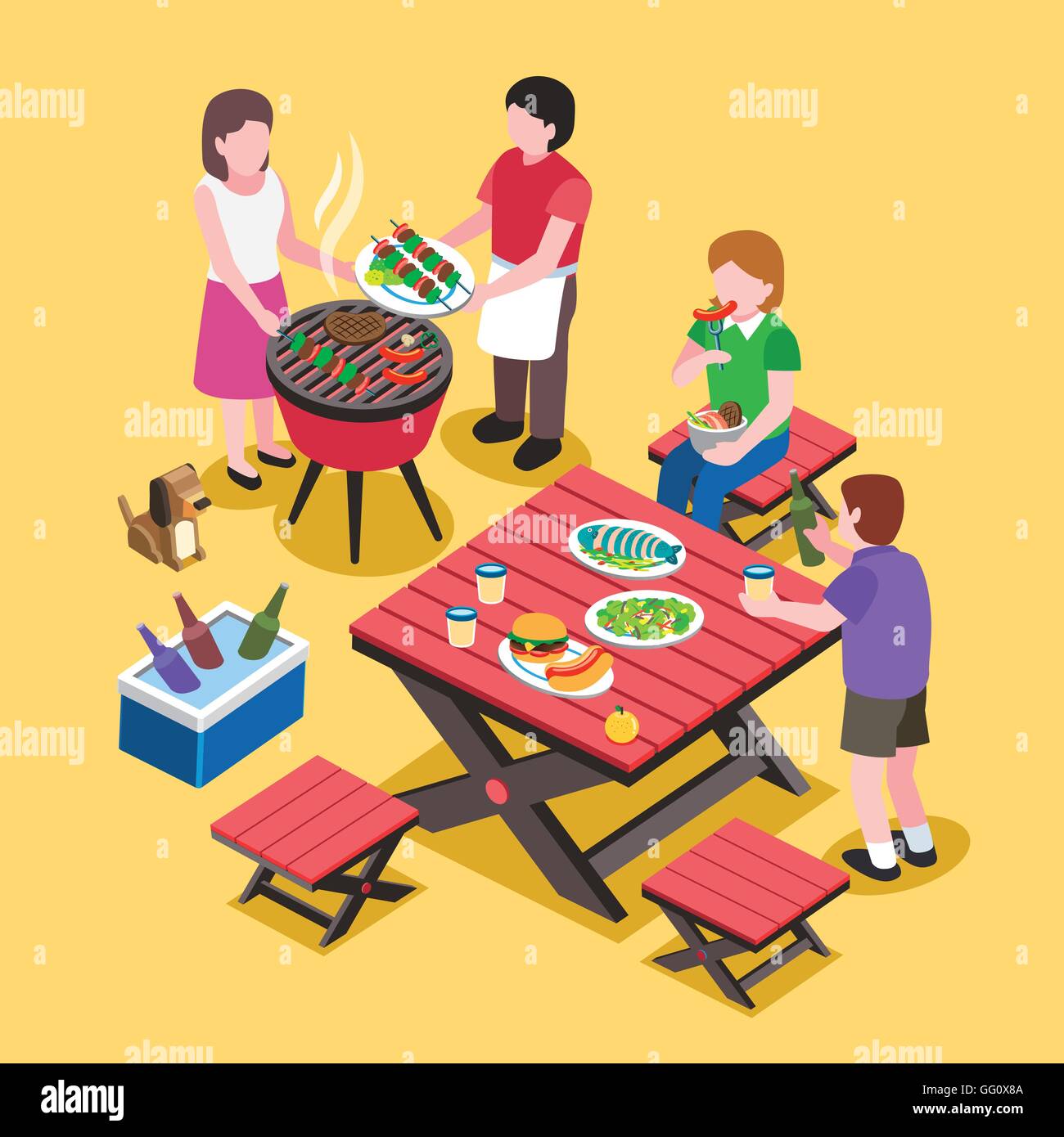 flat 3d isometric design - BBQ party with friends Stock Vector Image ...
