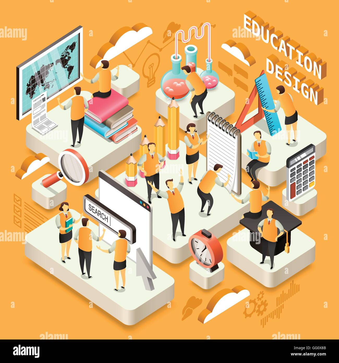 education flat 3d isometric design - problem solving Stock Vector Image ...