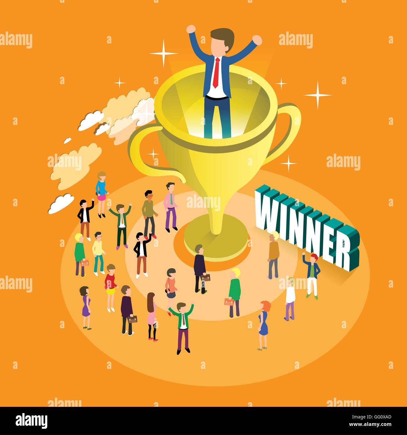 flat 3d isometric design - winner shows up at the trophy Stock Vector ...