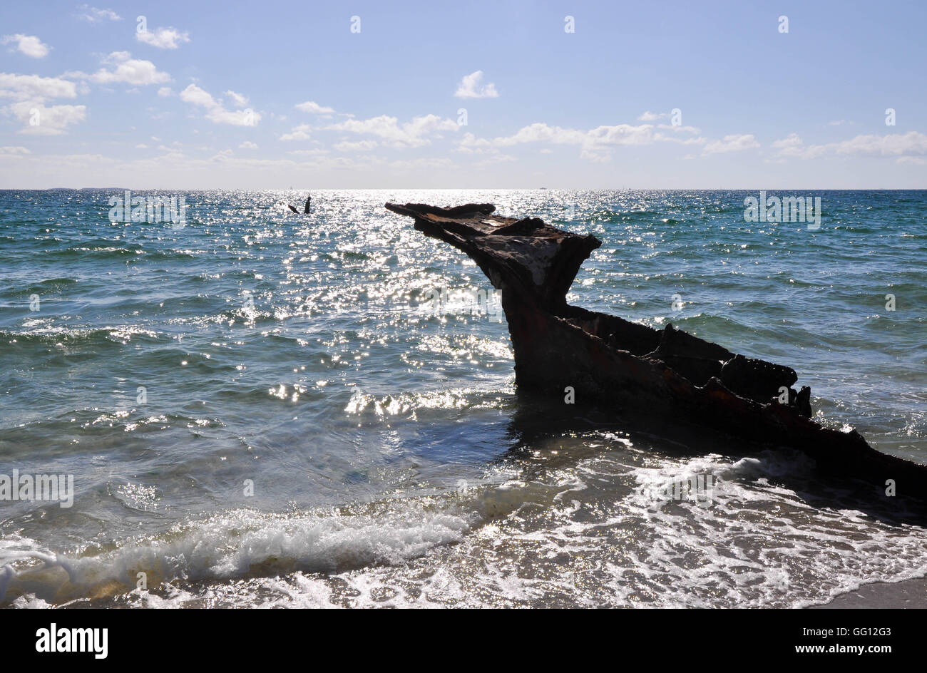 Old rusted shipwreck partially submerged at CY O'Connor Beach and the ...