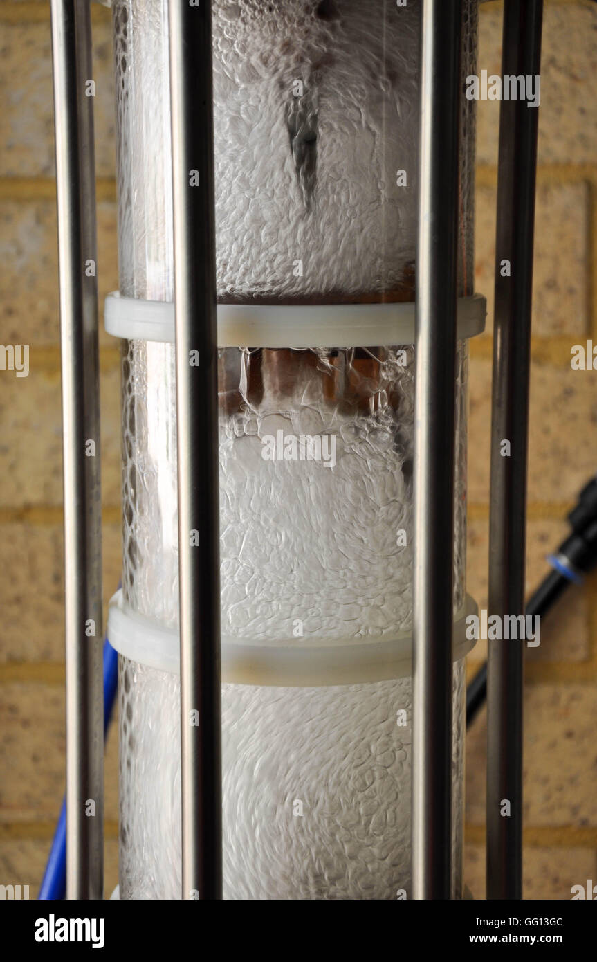 Bubble plate still with metal structure and glass walls filled with ...