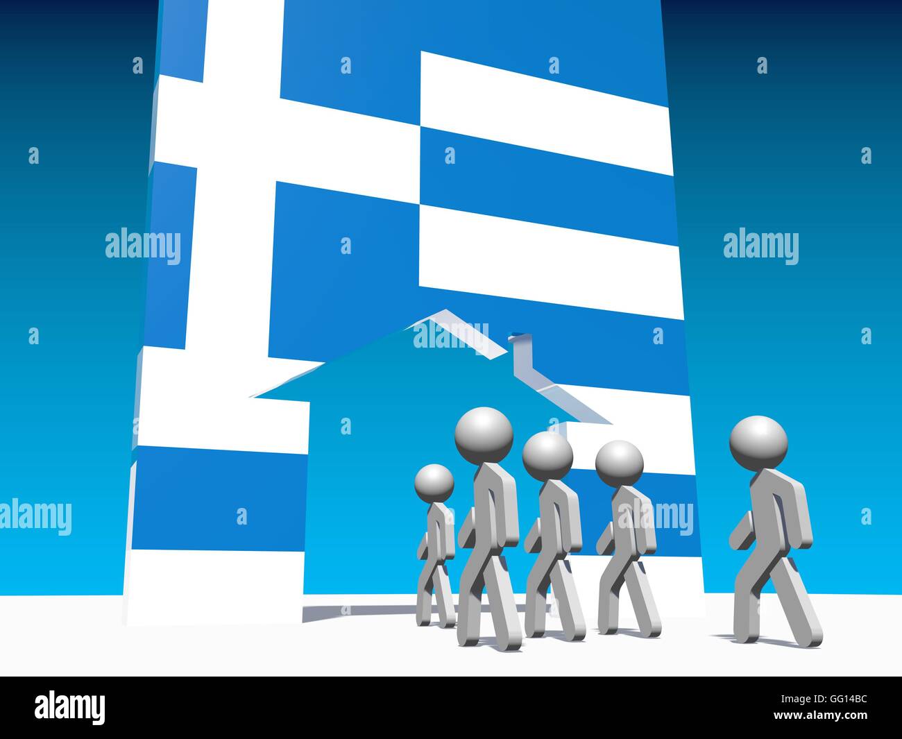 Humans go to home icon textured by greece flag Stock Photo - Alamy