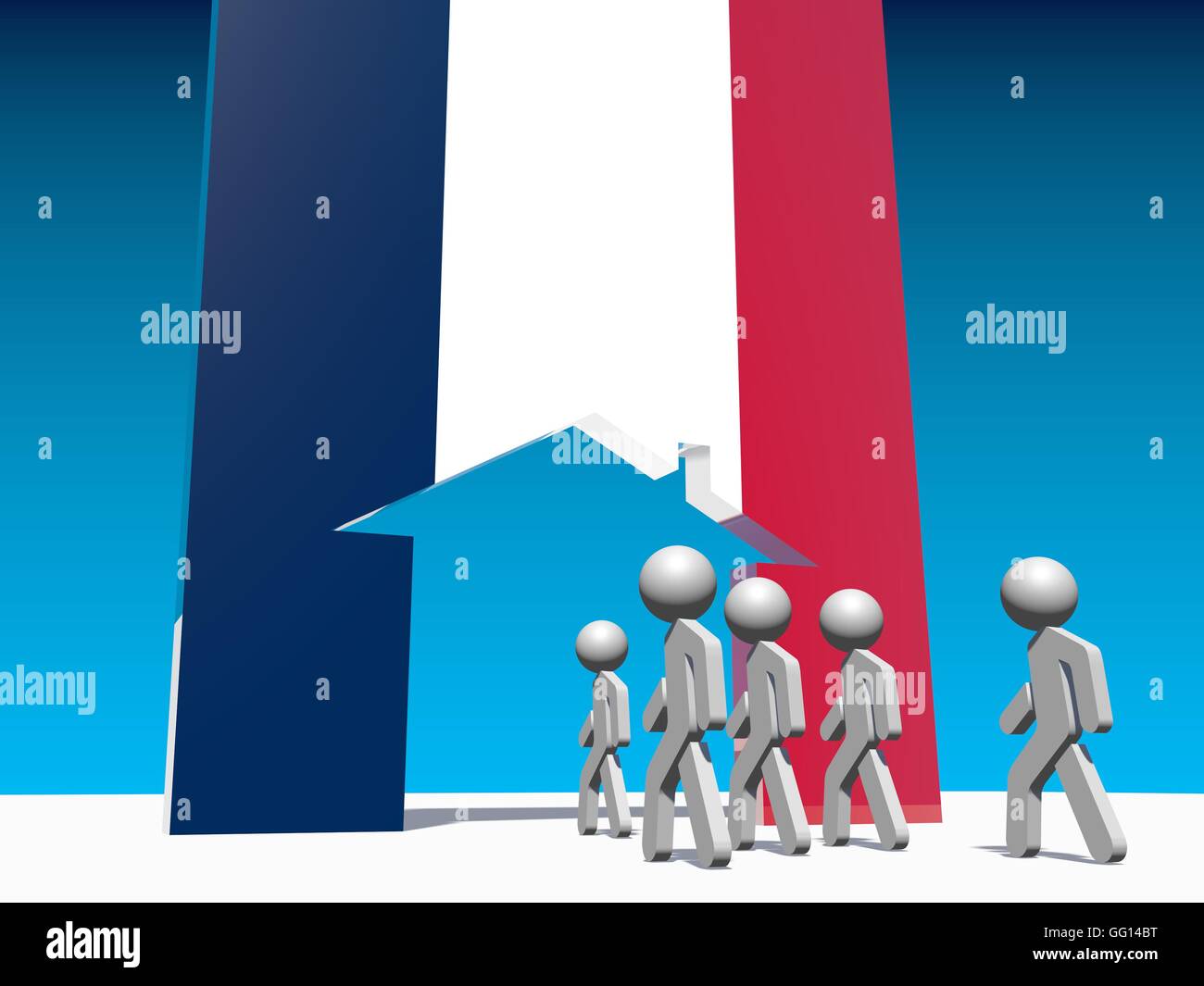 Humans go to home icon textured by france flag Stock Photo - Alamy