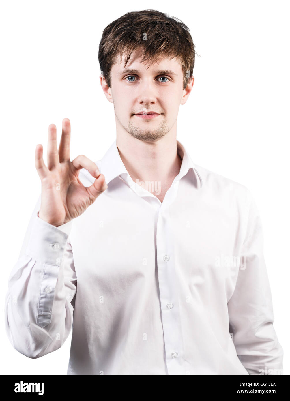 Young businessman showing ok sign Stock Photo - Alamy