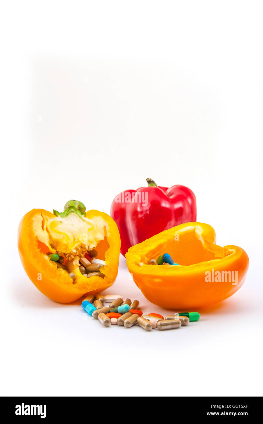 Pepper with drugs as healthy food concept Stock Photo - Alamy