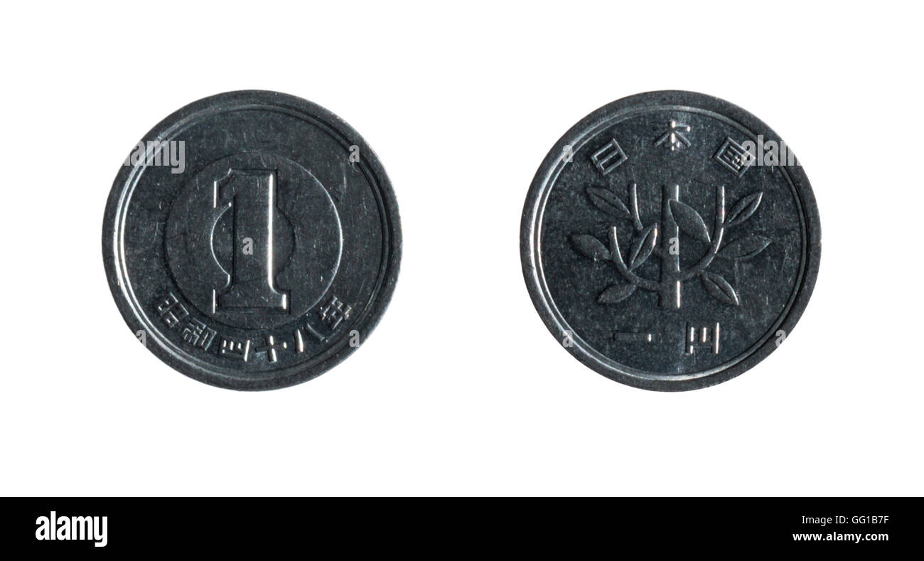 face and back of one yen coin on a white background Stock Photo - Alamy